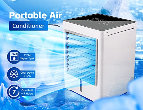 Portable Air Conditioner 3 Speed Evaporative Rechargeable Cooler Fan with Led Light, Personal Mini Humidifier Fan for Your Desk, Nightstand, Coffee Table, Room, Bedroom, Office & Kitchen