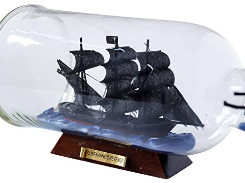 Hampton Nautical Blackbeard's Queen Anne's Revenge Model Ship in a Glass Bottle 11" - Famous Pir