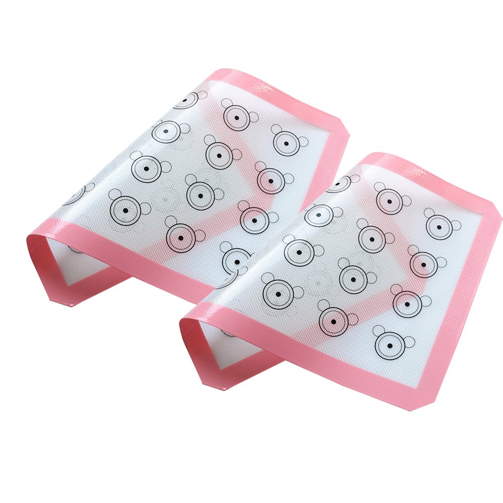 INCHANT Silicone Macaron Baking Mat, Half Sheet Size With 20 Macaron Spaces, Non Stick Silicon Liner for Bake Pans & Rolling - Macaroon/Pastry/Cookie Making, Set of 2, Pink