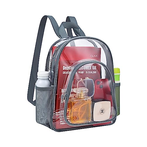 Lyingflat Clear Backpack Stadium Approved, Small Clear Backpack with Reinforced Shoulder Straps, Clear Bag Stadium Approved for Concert Sport Event Festival Work Travel -Grey