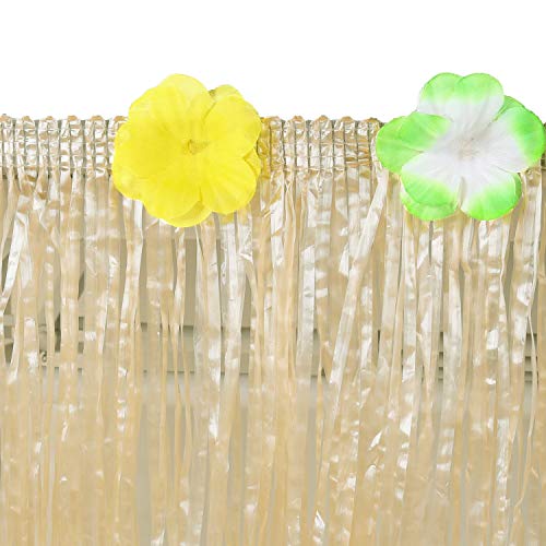 Hawaiian Luau Grass Table Skirt 9ft Luau Party Decorations Supplies for Tiki Bar Decorations, Moana Hawaiian Tropical Jungle Party Decorations Supplies