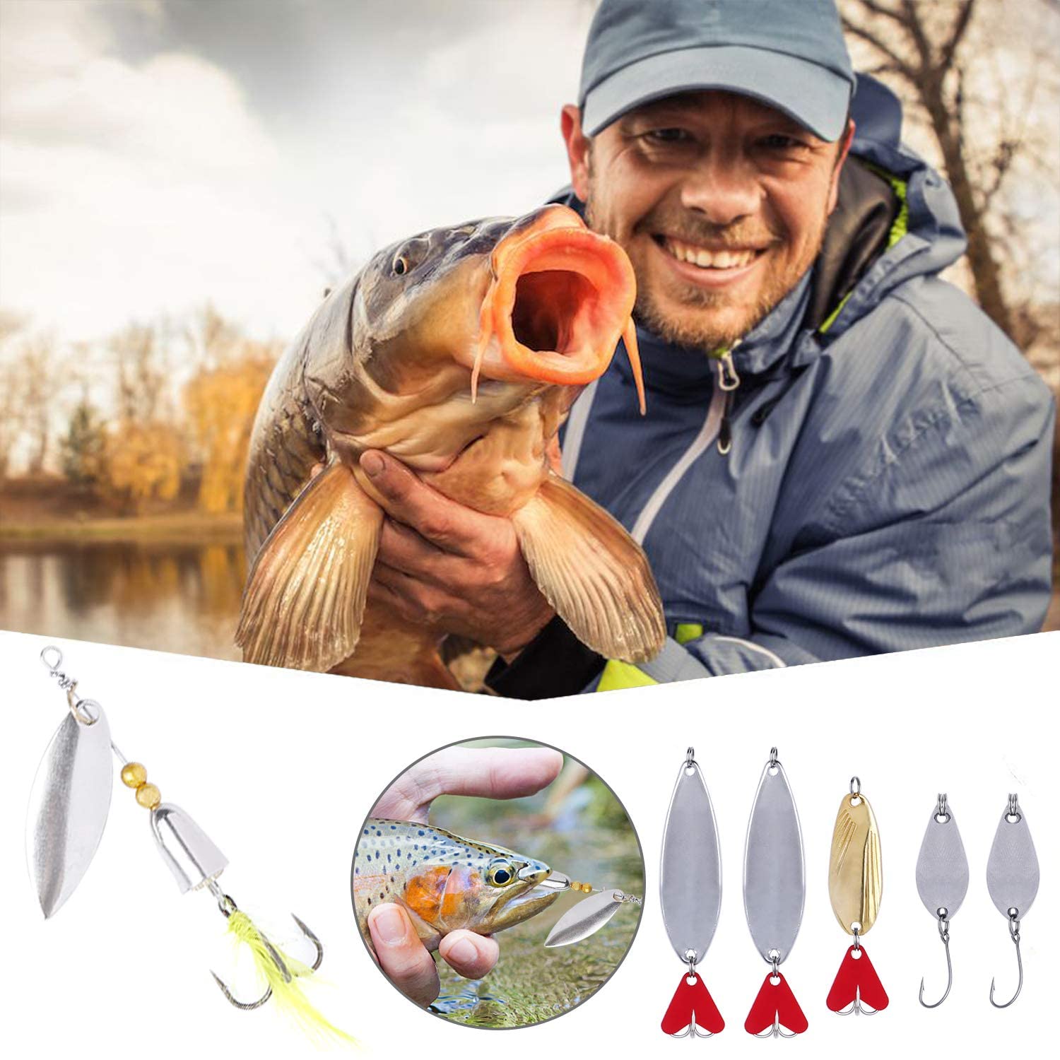 Fishing Lures Kit for Bass, Including Frog Lures, Plastic Worms, Spinner Bait, Crank Bait, Jigs, Topwater Lure with Tackle Box (123PCS)