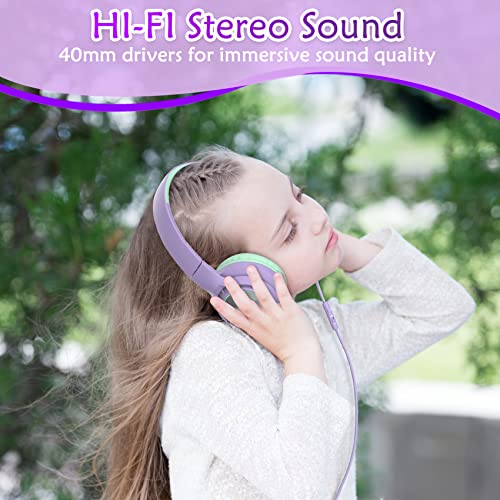 Kids Headphones with Microphone, Wired Headsets for Children Teens Boys Girls with 85dB/94dB Volume Limit, Foldable Adjustable for School, Travel, 3.5mm Audio Jack for iPad, Tablet, PC, Chromebook