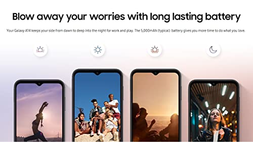SAMSUNG Galaxy A14 (128GB, 4GB) 6.6", Android 13, 5000mAh Battery, 50MP Triple Camera, Dual SIM 4G Volte GSM Unlocked International Model A145M/DS (w/ 256GB SD, Black)