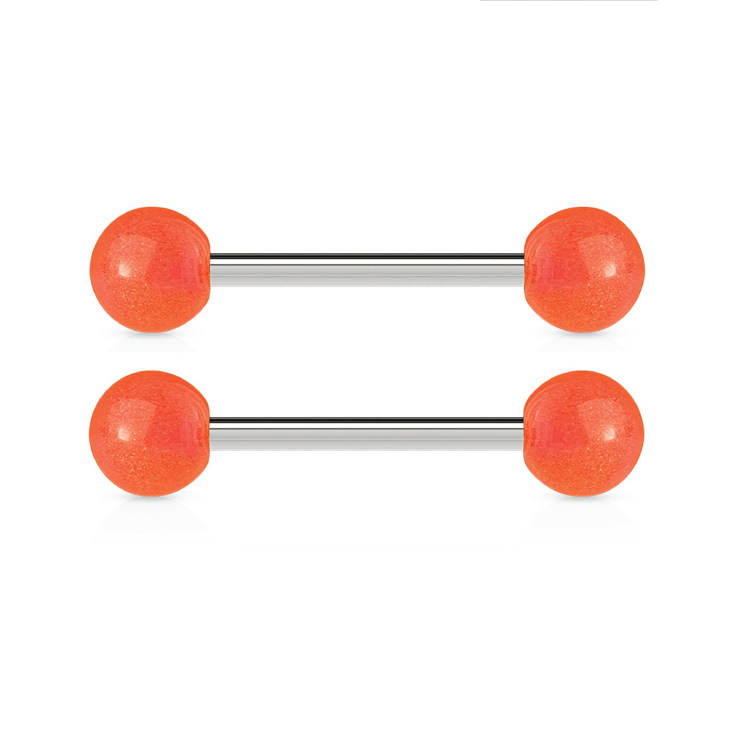 Forbidden Body Jewelry Glow In The Dark Orange Nipple & Tongue Rings Surgical Stainless Steel Barbells 14G,16mm (Sold as a Pair)
