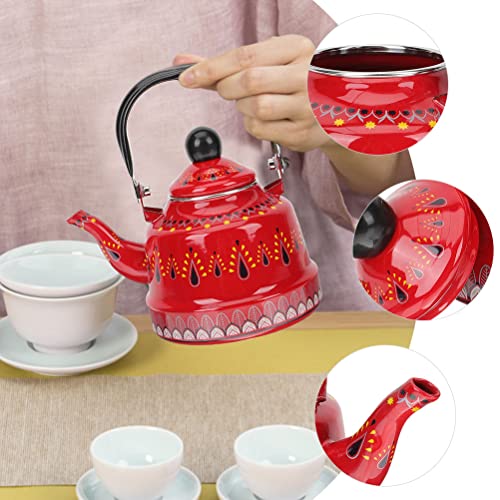 LUOZZY Enamel Tea Pot Thicken Tea Kettle Vintage Water Coffee Tea Kettle Pot for Stovetop - 1.7L Red