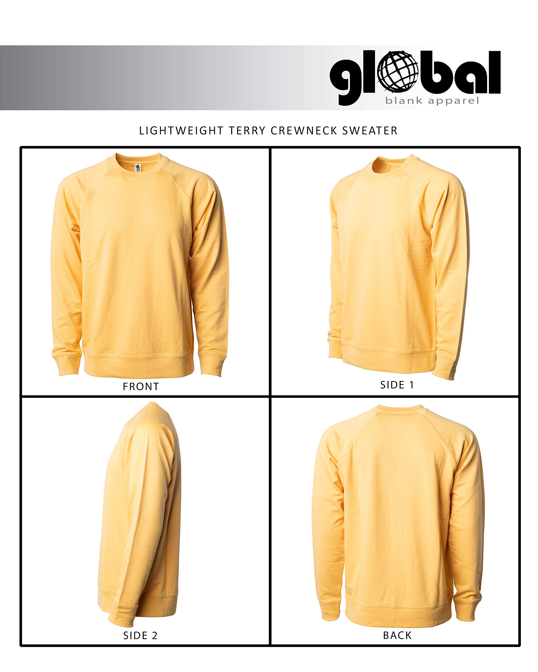 Global Blank Crewneck Sweatshirt for Women, Lightweight French Terry Sweatshirts, Yellow Gold, Large