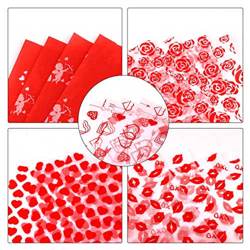 KINBOM 30sheets 20x20 inch Valentine's Day Tissue Paper, Heart Wrapping Paper Gift Wrapping Tissue Paper Gift Wrap Paper Sheets Tissue Paper for Gift Bags Christmas Birthday Party Shower(6 Patterns)