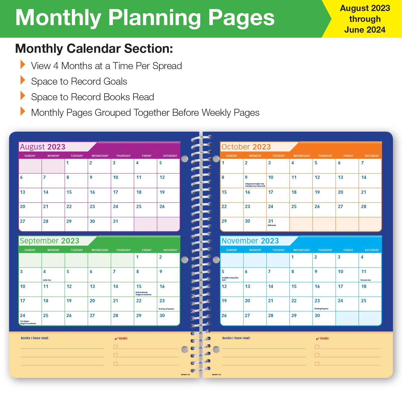 Global Datebooks Dated Elementary Student Planner for Academic Year 2023-2024 Includes Ruler/Bookmark and Planning Stickers (Matrix Style - 8.5"x11" - Corkboard)