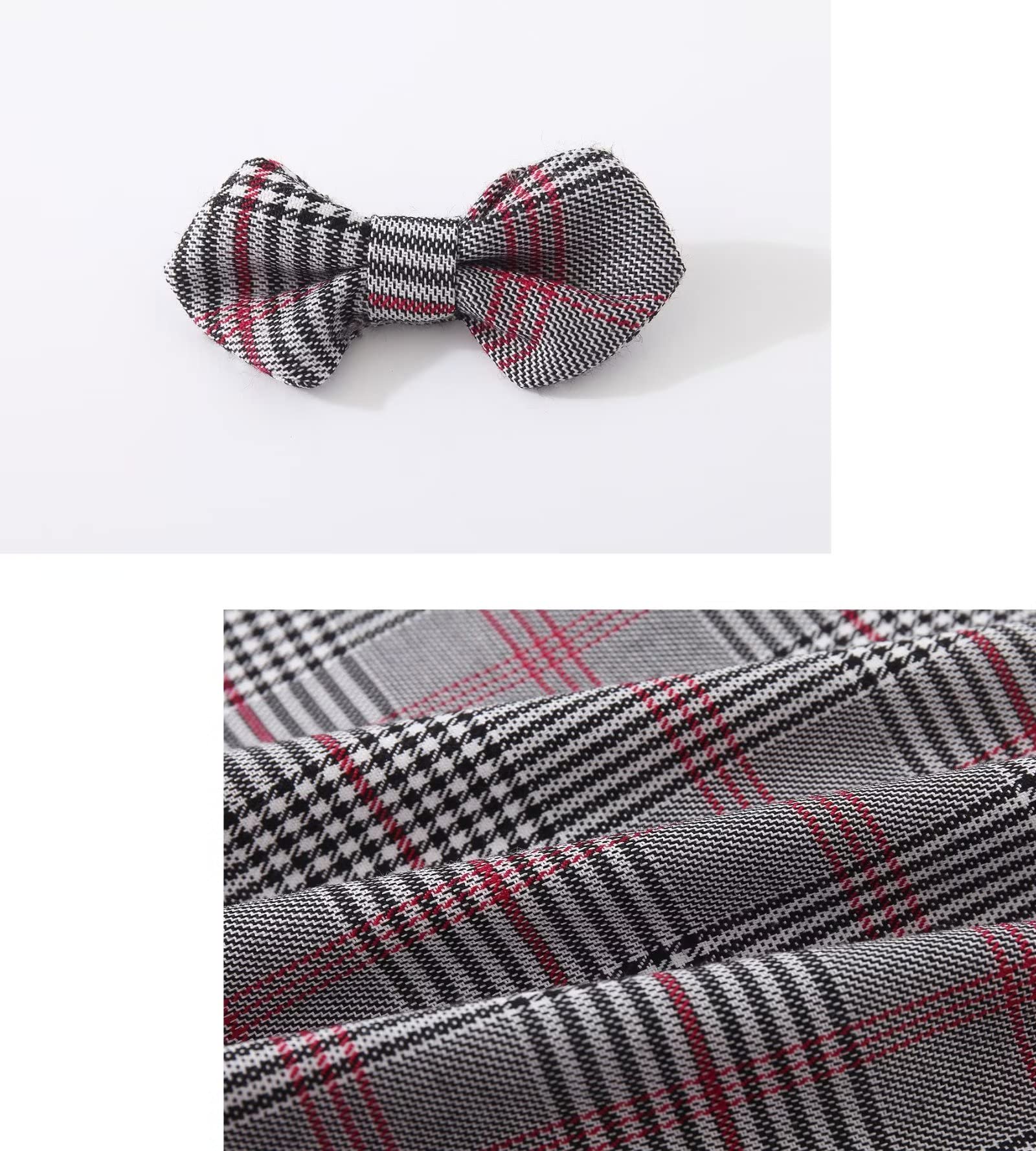 Infant White Long Sleeve Dress Shirts Plaid Vest Check Pant with Bowtie Gentleman Outfits for Baby Boys 12-18M