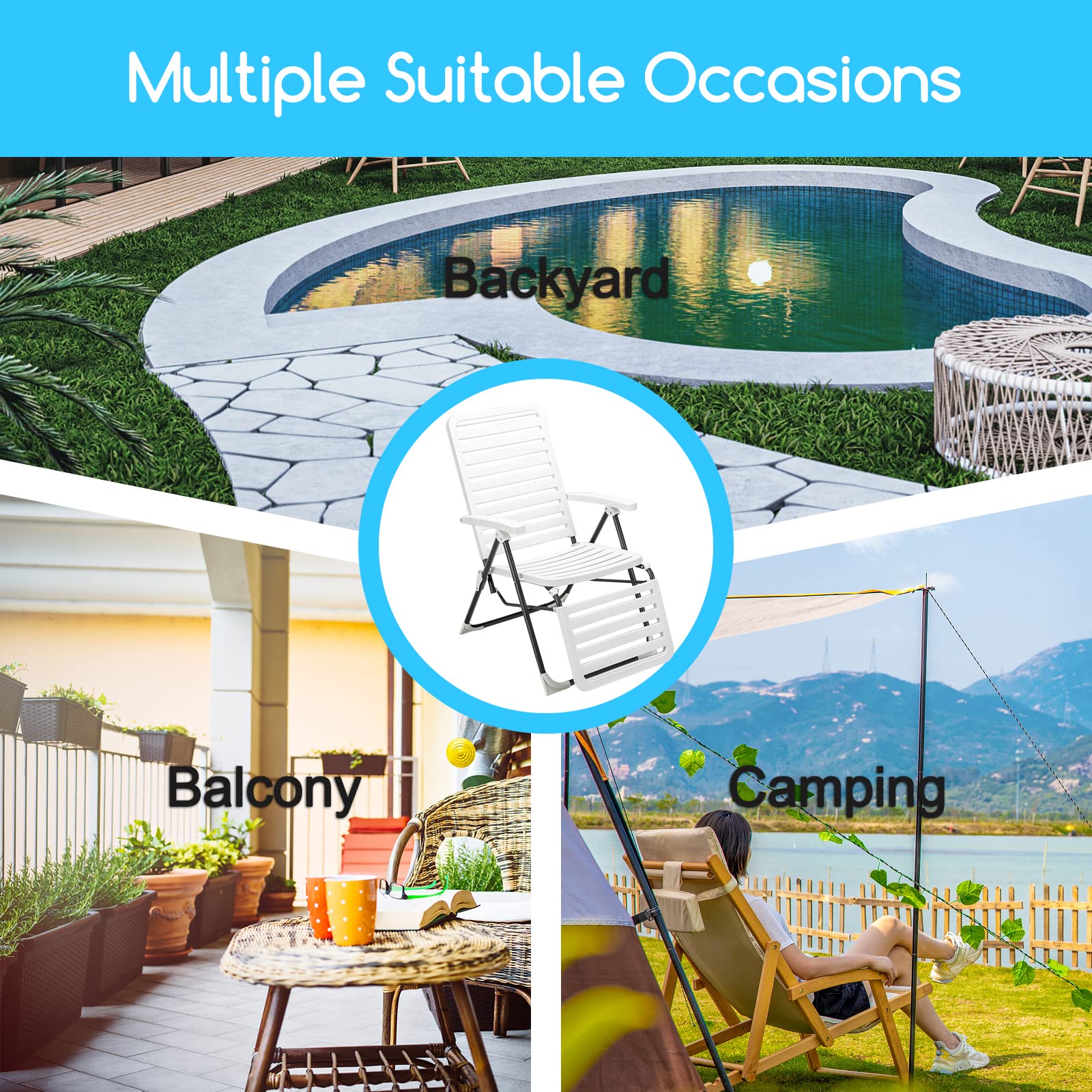Tangkula Patio Chaise Lounge Chair, Folding Chaise Lounge Outdoor with 7-Position Backrest & Adjustable Footrest, Plastic Pool Lounge Chairs for Outside Backyard Deck Beach Lawn