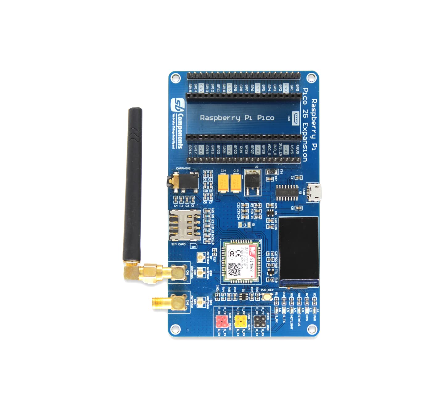 sb components Raspberry Pi Pico with Pico 2G Expansion Quad-Band GSM/GPRS/GNSS Expansion for Raspberry Pi Pico, Adds Cellular and GPS Support to The Pico