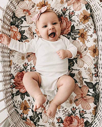 iEvolve Bassinet Sheet Jersey Cotton Ultra Soft Flexible Breathable Fitted Sheet for Hourglass & Rectangle Bassinet Mattress (GingerFloral Pack of 2)