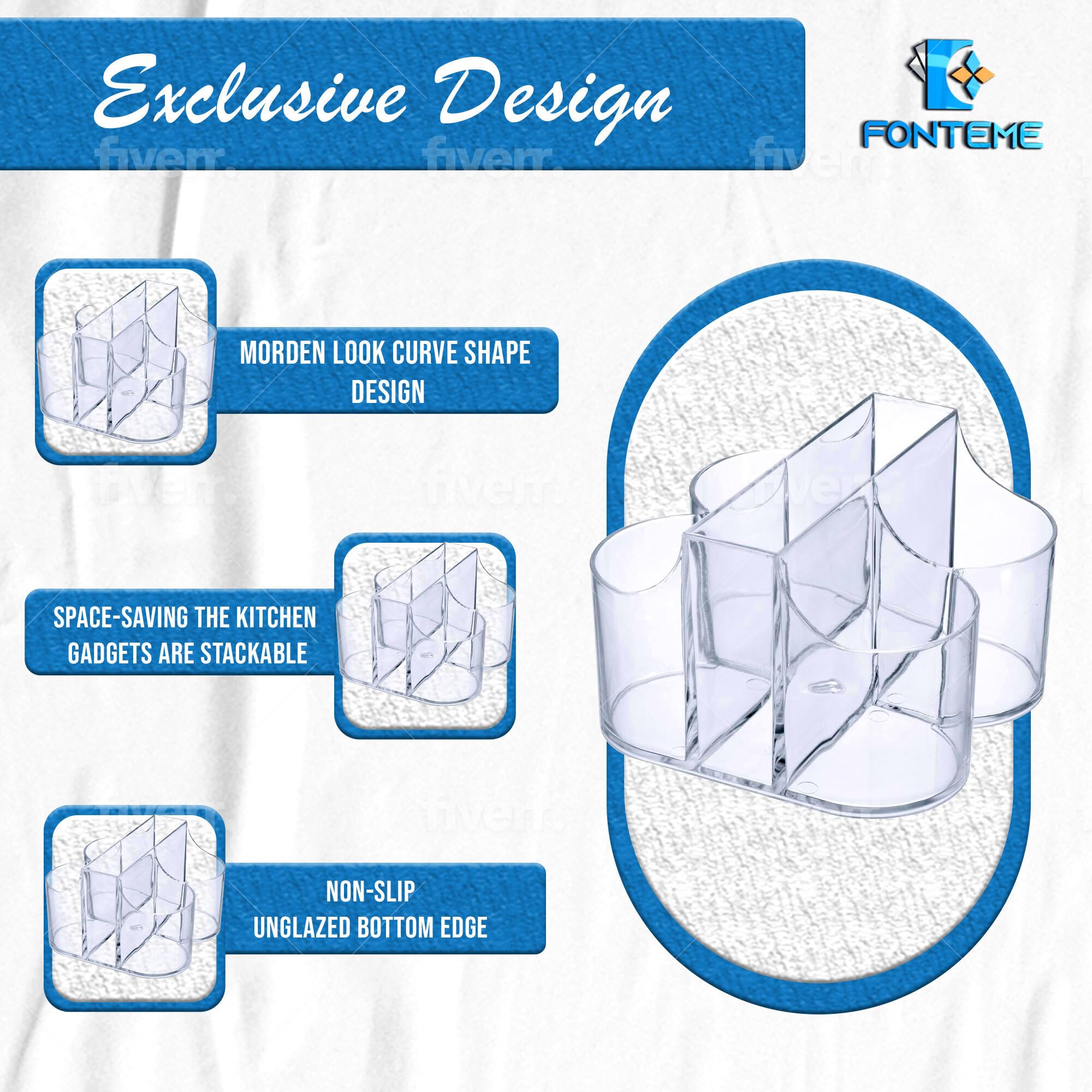 Fonteme Cutlery Caddy Organizer - 5 Compartments | Clear Cutlery Organizer for Tools, Kitchen Gadgets, Beauty Items, and More | Stay Organized with this Sleek and Practical Silverware Caddy