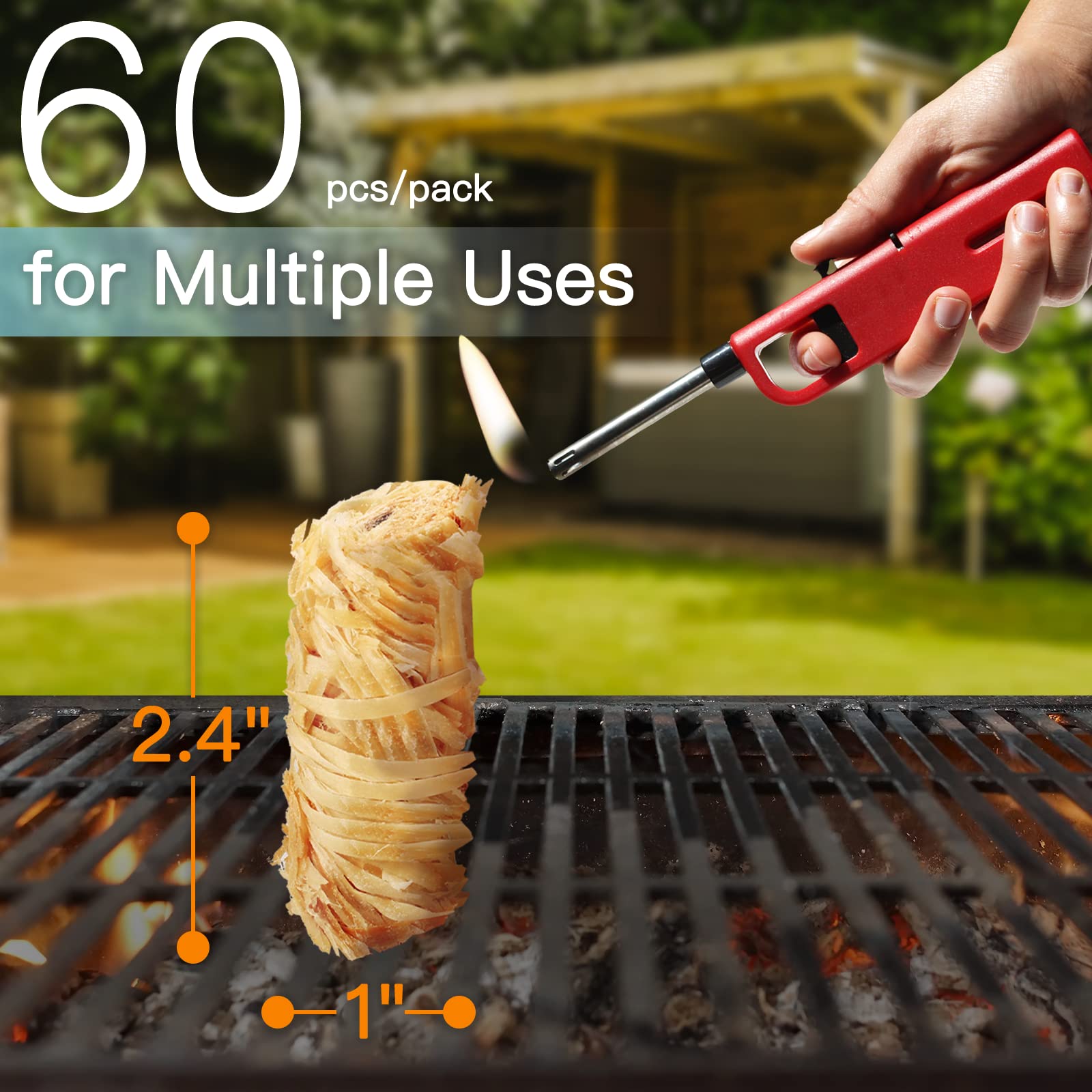 Fire Starters, 60 pcs Charcoal Starter, All Weather Charcoal Starters, for Indoor Fireplace, Campfires, Fire Pit, Chimney, Pizza Oven, BBQ, Made with Natural Hardwood