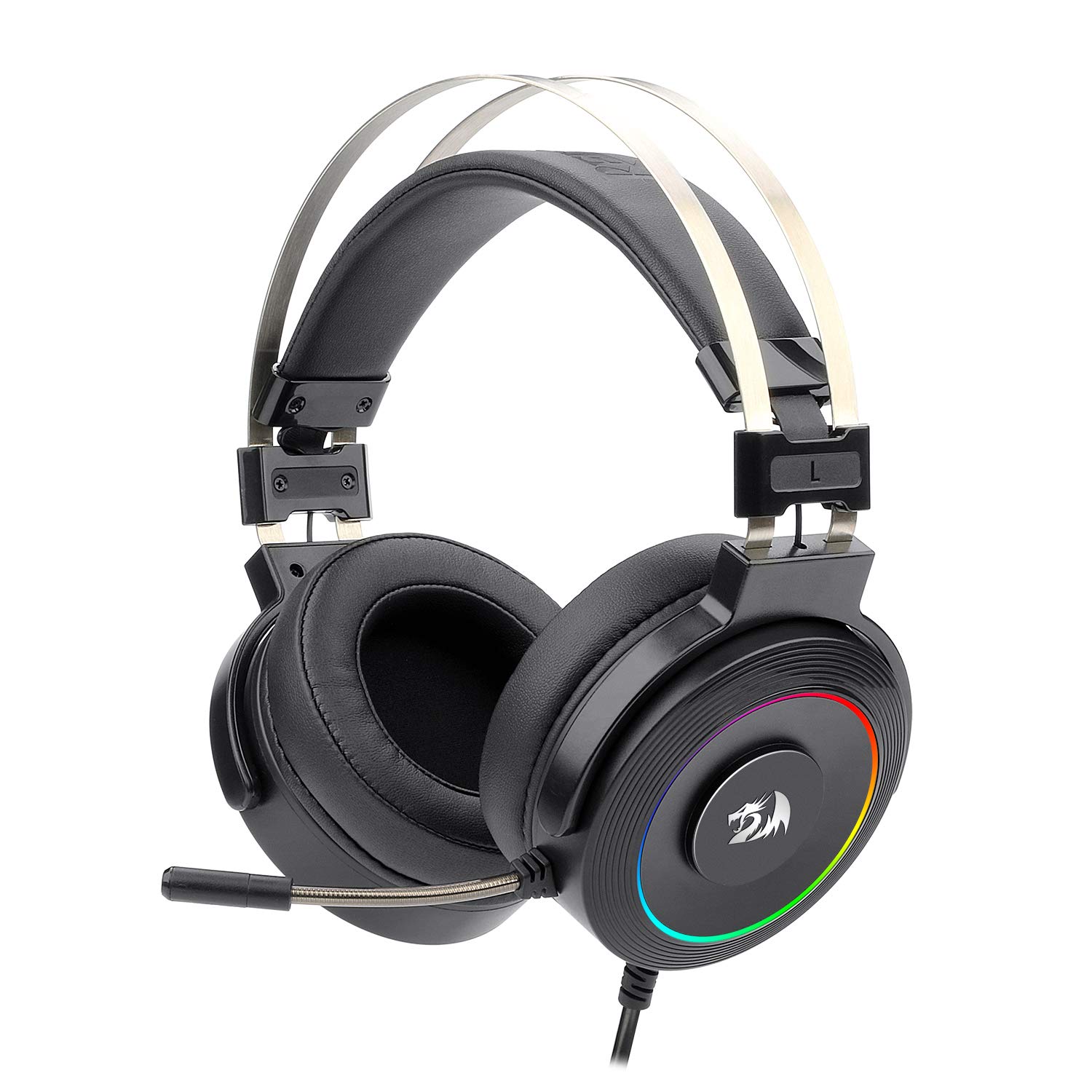 HUO JI Lamia Gaming Headset with 7.1 Surround Sound, Volume Control, Noise Cancelling, RGB Light, Stand, Over Ear Wired Headphone, with Mic for PC, PS4, Black
