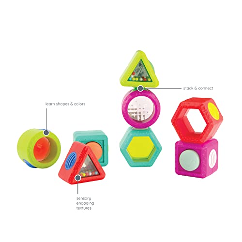 Infantino Peek & See Activity Blocks - Fine Motor Skills, Stacking Play, Block Set, Sensory Play, Rattle Sounds, Shapes, Colors, Tactile Multi-Textured Blocks, Easy Press & Stay Design, 6+ Months