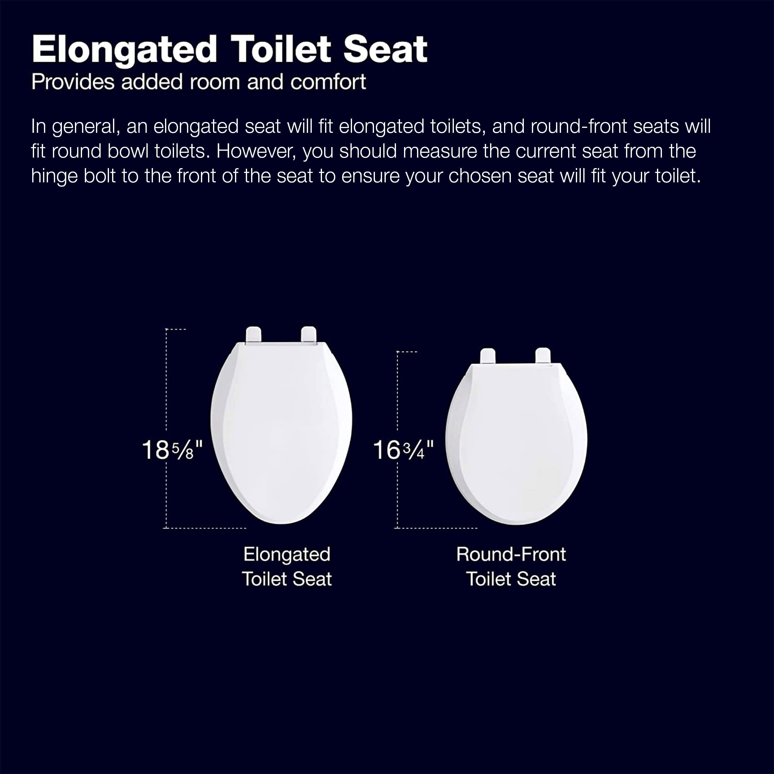 KOHLER 4734-RL-0 Rutledge ReadyLatch Elongated Toilet Seat, Quiet-Close Lid and Seat, Countoured Seat, Grip-Tight Bumpers and Installation Hardware, White