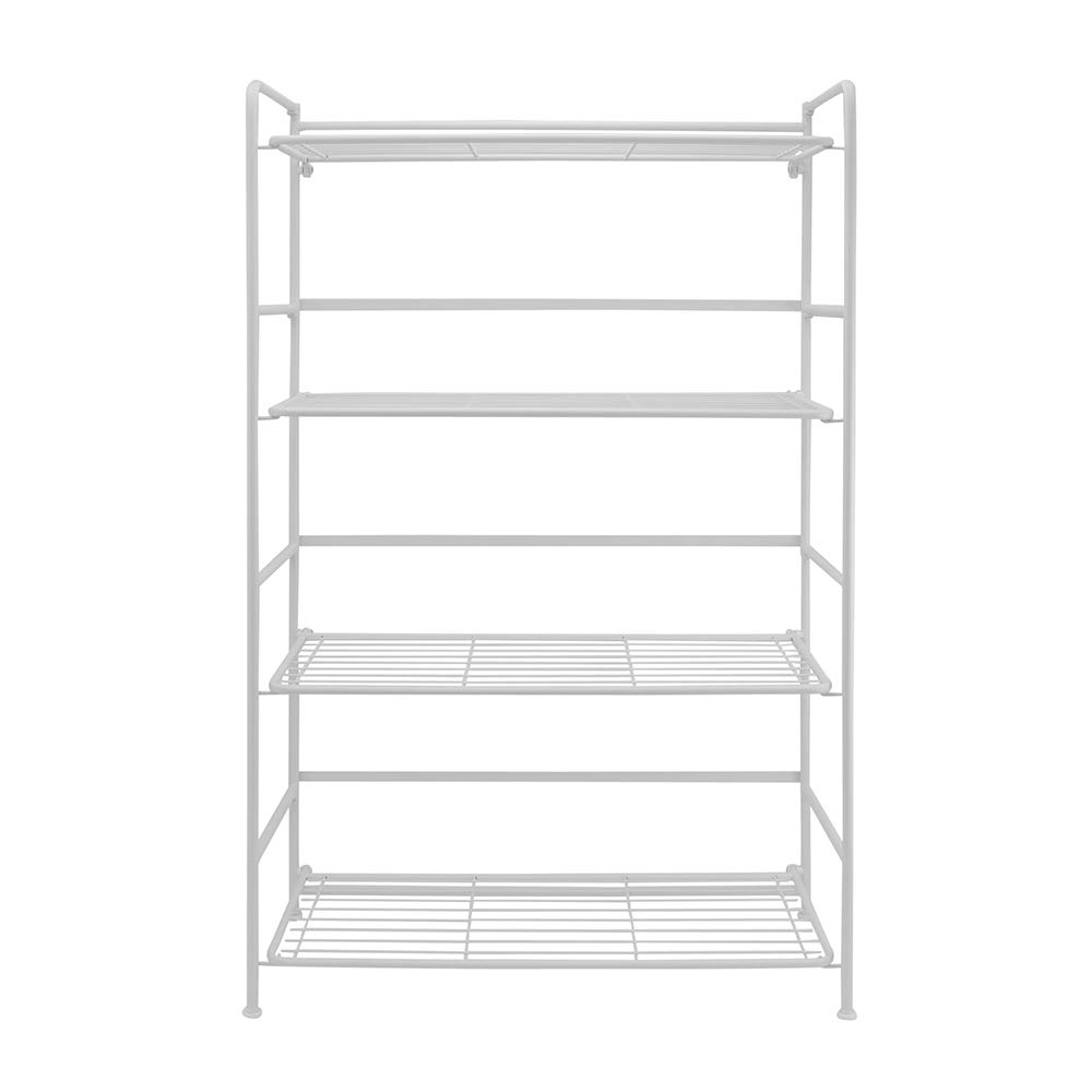 Flipshelf Folding Metal Bookcase-Small Space Solution-No Assembly-Home, Kitchen, Bathroom and Office White, 4 Shelves, Wide