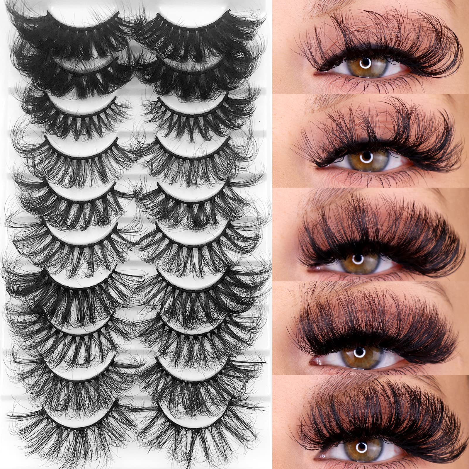 IFLOVEDEKD 10 Styles 25mm Lashes Dramatic Fake Eyelashes 10 Pairs False Eyelashes Thick Lashes Mink Fluffy Lashes 5D Lashes 25mm Mink Lashes Long Lashes Soft Strip Lashes Wispy False Lashes Pack