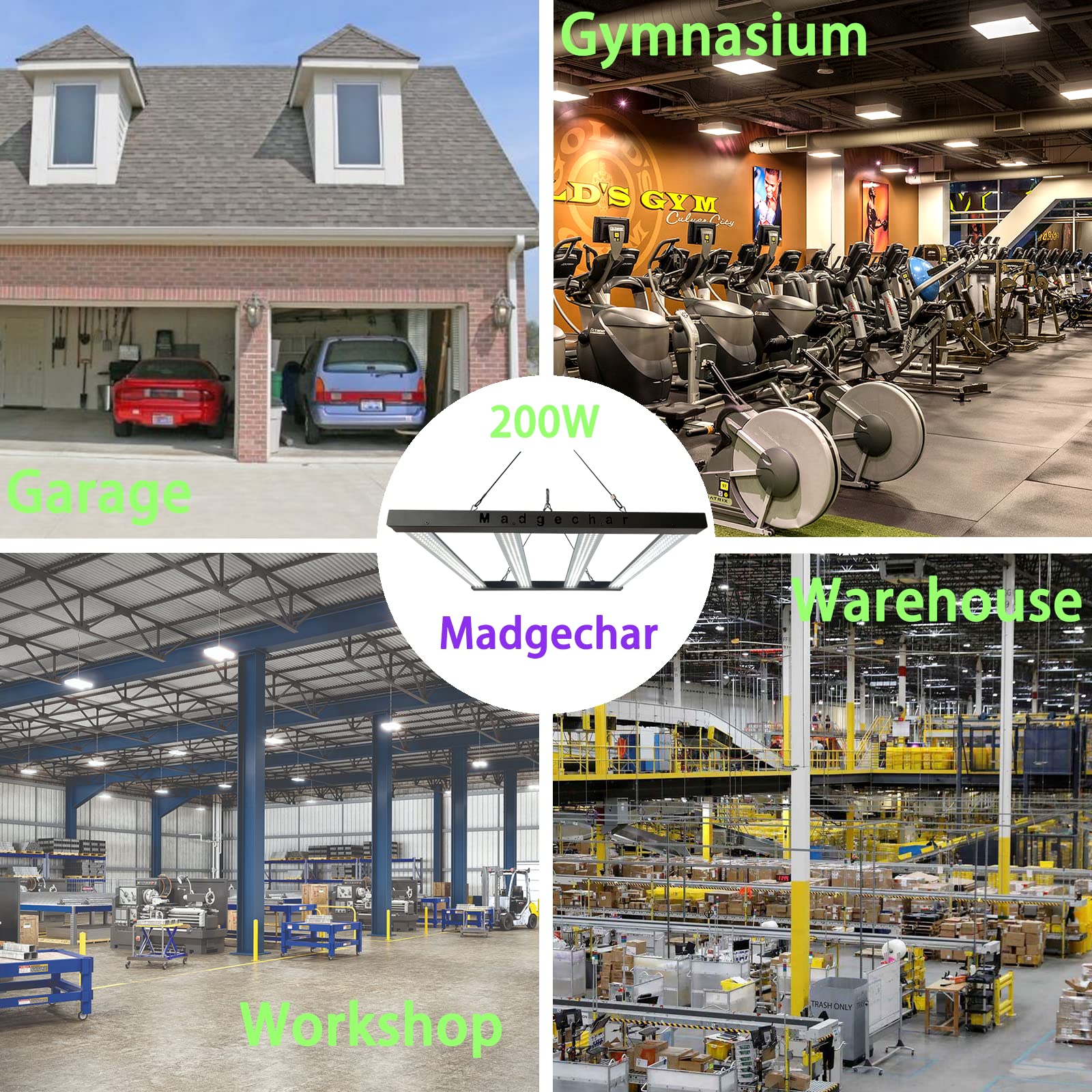 Madgechar 200W LED Shop Light, 29746lm Bright Light, LED High Bay Light 2FT, Low Heating Garage Light, Bar Lights Frame, Large Coverage, Shop Garage Warehouse Workshop Gym Clean Room Lighting