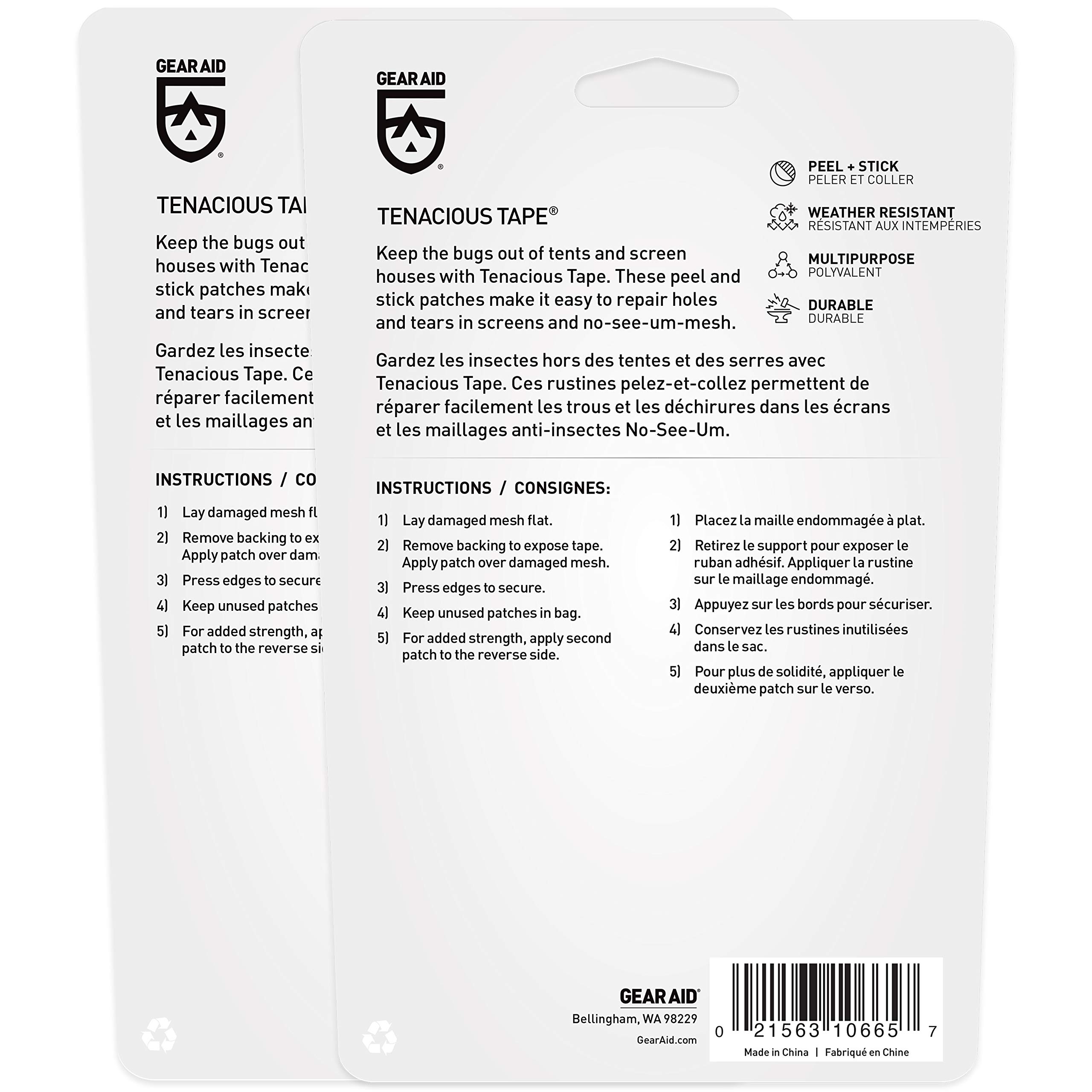 GEAR AID Tenacious Tape Mesh Patches for Repairing Holes in Tents, Bug Screens, Mosquito Netting, No-See-ums and More, 3β Rounds, 4 Patches