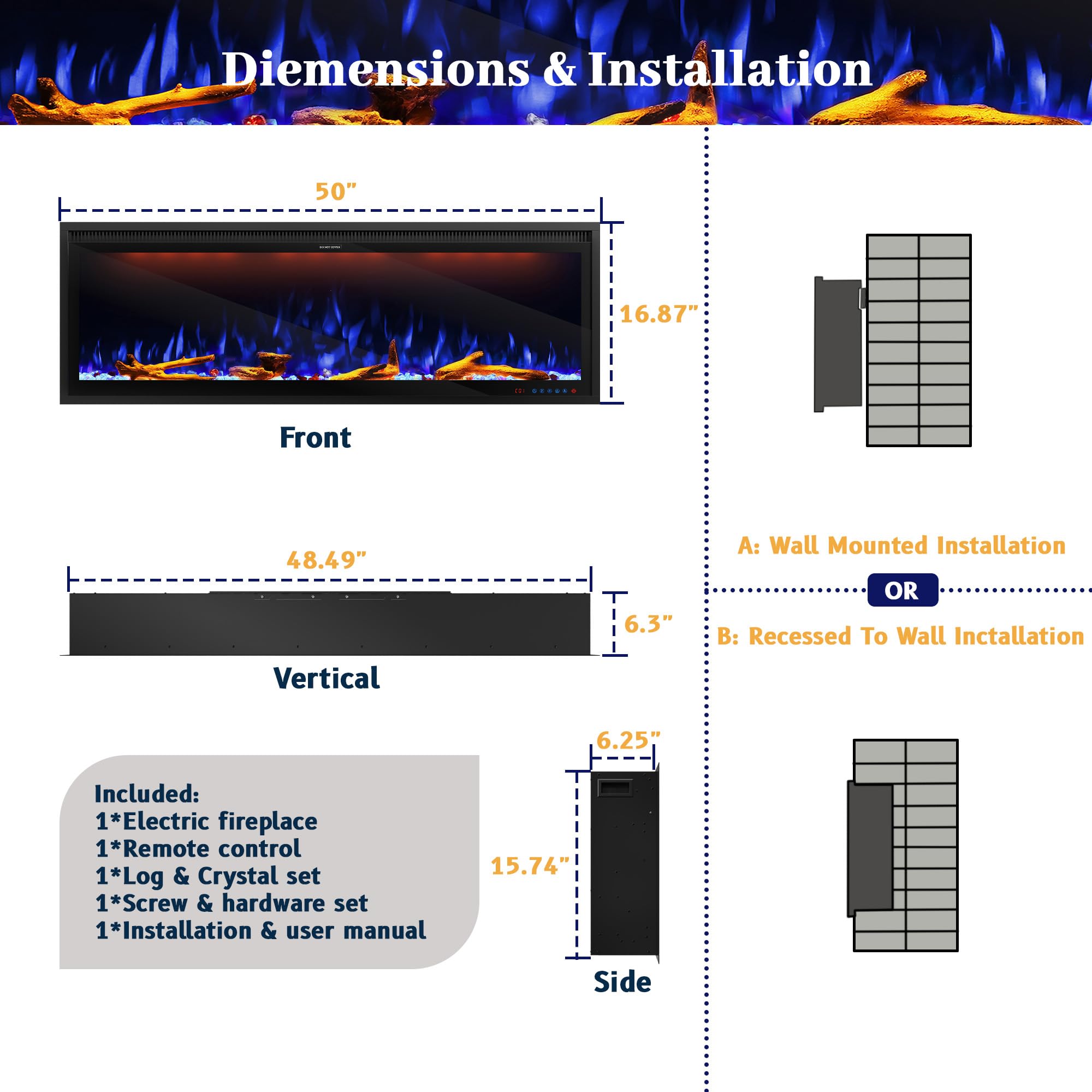 Fire Places Electric Fireplace Heater 30" Recessed Led Fireplace Wall Electric Fireplace Inserts with Timer, Remote Control, Adjustable Flame Color 750w/1500w