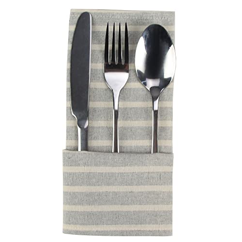 INFEI Broad Striped Cotton Blended Dinner Cloth Napkins - Set of 12 (40 x 30 cm) - for Events & Home Use (Grey)