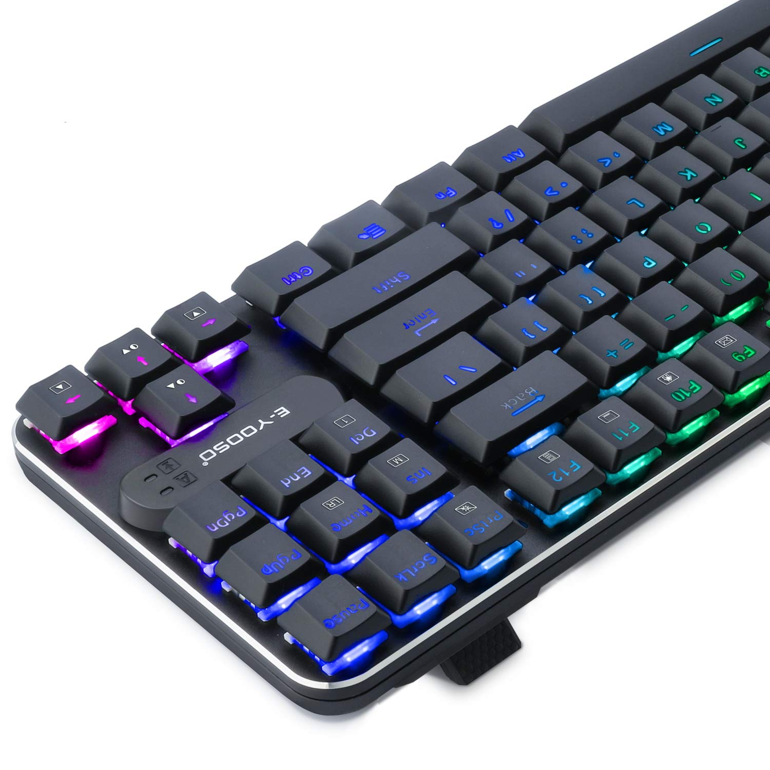 HUO JI Z-66 RGB Mechanical Gaming Keyboard with Metal Panel, Blue Switches, Detachable Cable, Low Profile, USB Wired 87 Keys for Windows PC Gaming, Black