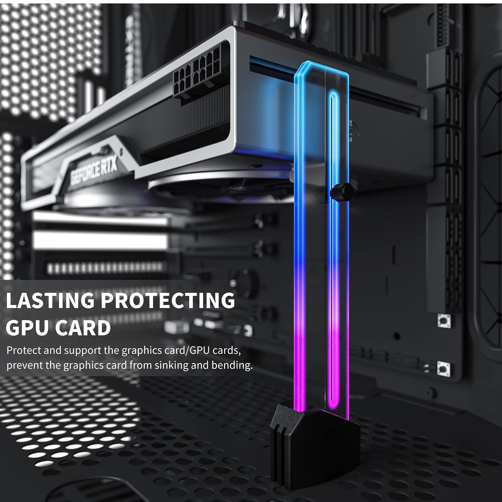 novonest GPU Support Bracket,5V 3PIN ARGB Graphics Card GPU Brace Support Video Card Sag Holder/Holster Bracket,Vertical GPU Mount,Transparent Acrylic,Side Neon Light,GH03ARGB(N)