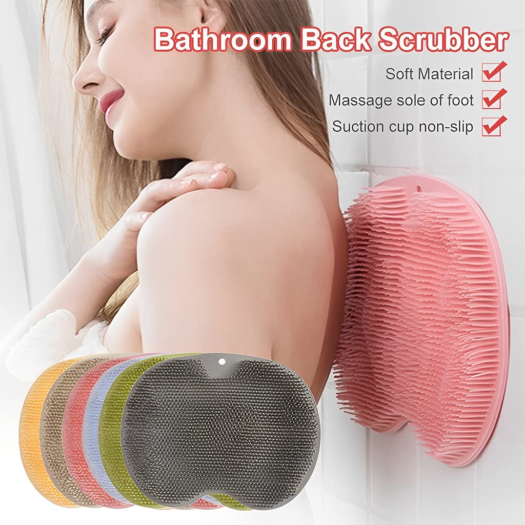 IHOUZE Shower Foot & Back Scrubber, Wall-Mounted Scrubber with Suction Cups, Silicone Bath Massage Cushion Brush, Massager Mat, Gentle Exfoliating and for All Kinds of Skin Gray