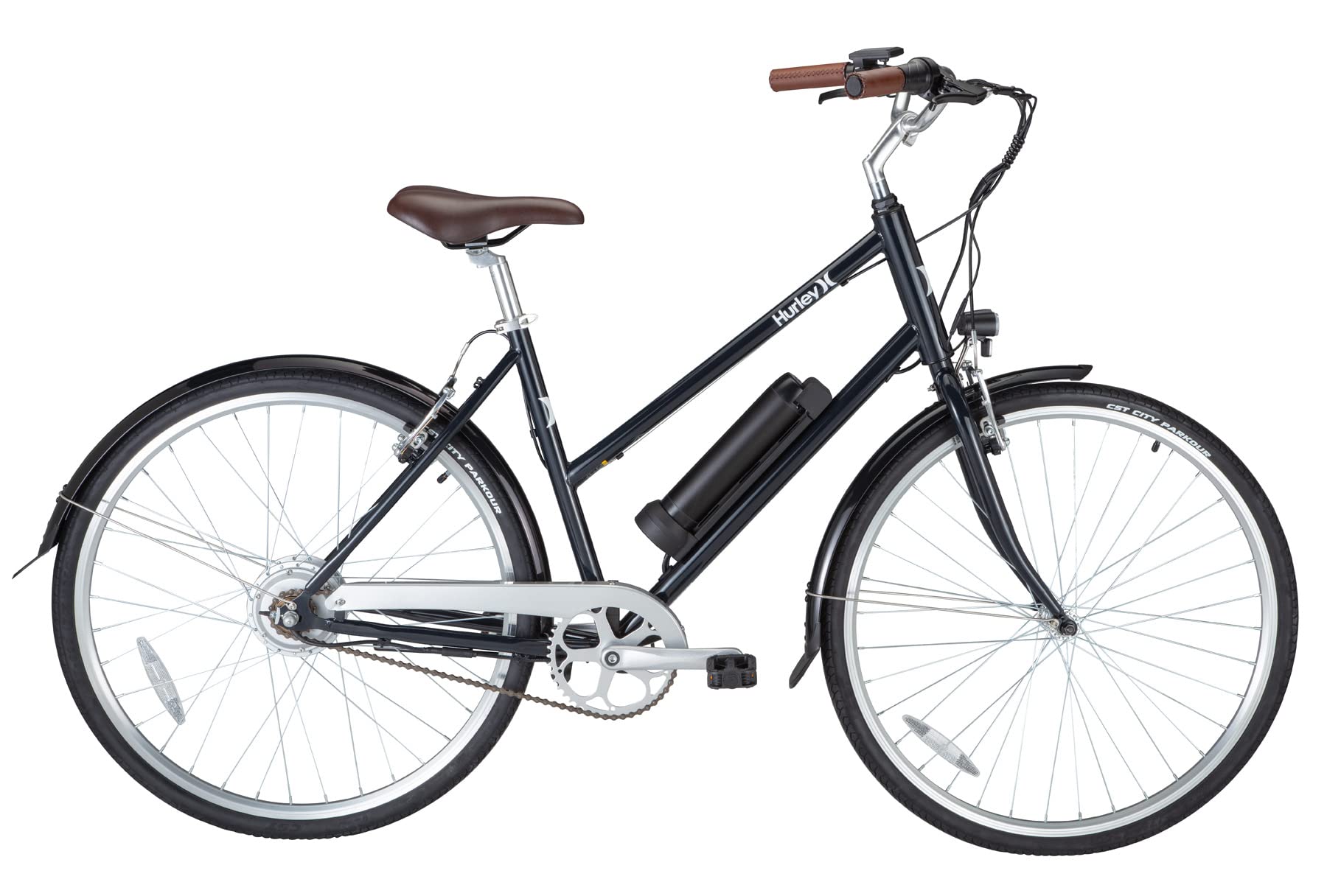 Hurley Electric Bikes Amped ST Hybrid Single Speed Step Thru E-Bike (Blue, Large / 19)