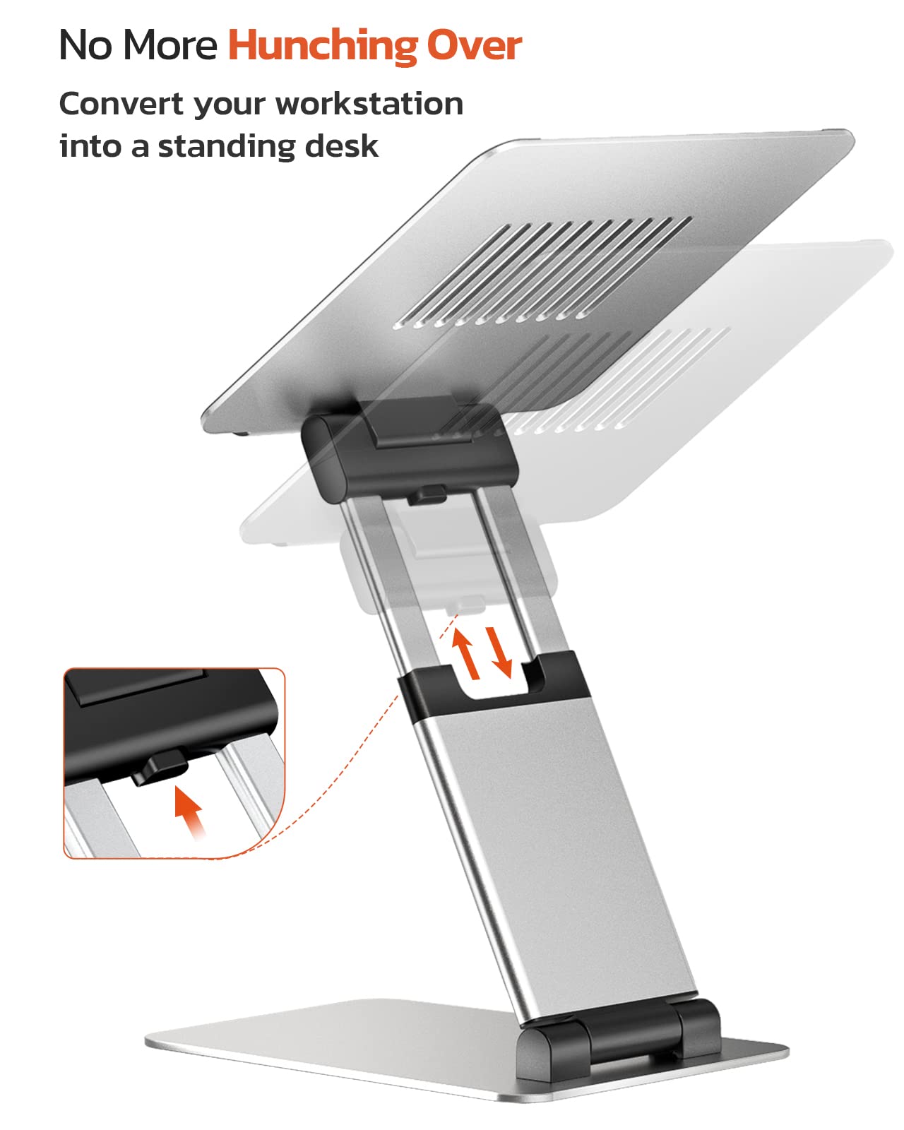 Ergonomic Laptop Stand for Desk, Sit to Stand Laptop Riser, Adjustable Height up to 21", Standing Computer Stand, Promote Healthy Posture Compatible with MacBook Air Pro, All Laptops 10-17"-Silver