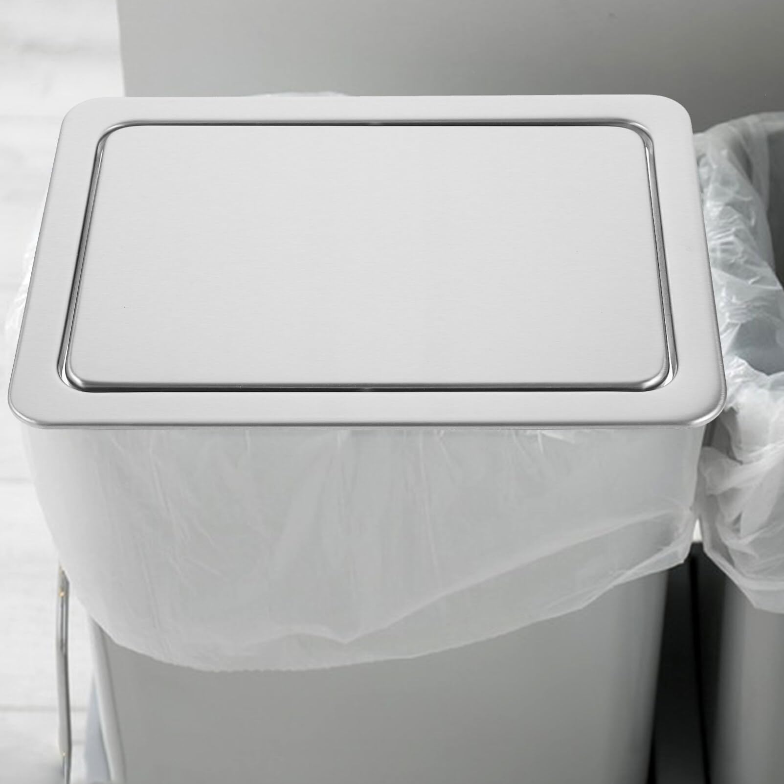 Kichvoe Trash and Waste Chute Lid Recessed Counter Top Covers Countertop Stainless Steel Balance Flap Cover, Surface Trash Grommet Swing Trash Can Lid B