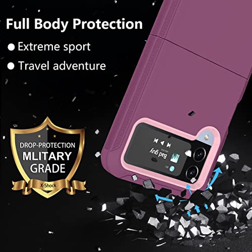 ONOLA Case with Belt Clip for Samsung Galaxy Z Flip 4 Case with Clear Lens Camera Protector, [Kickstand] Military-Grade Dual Layer Heavy Duty Cover for Samsung Z Flip 4 (WineRed Pink)