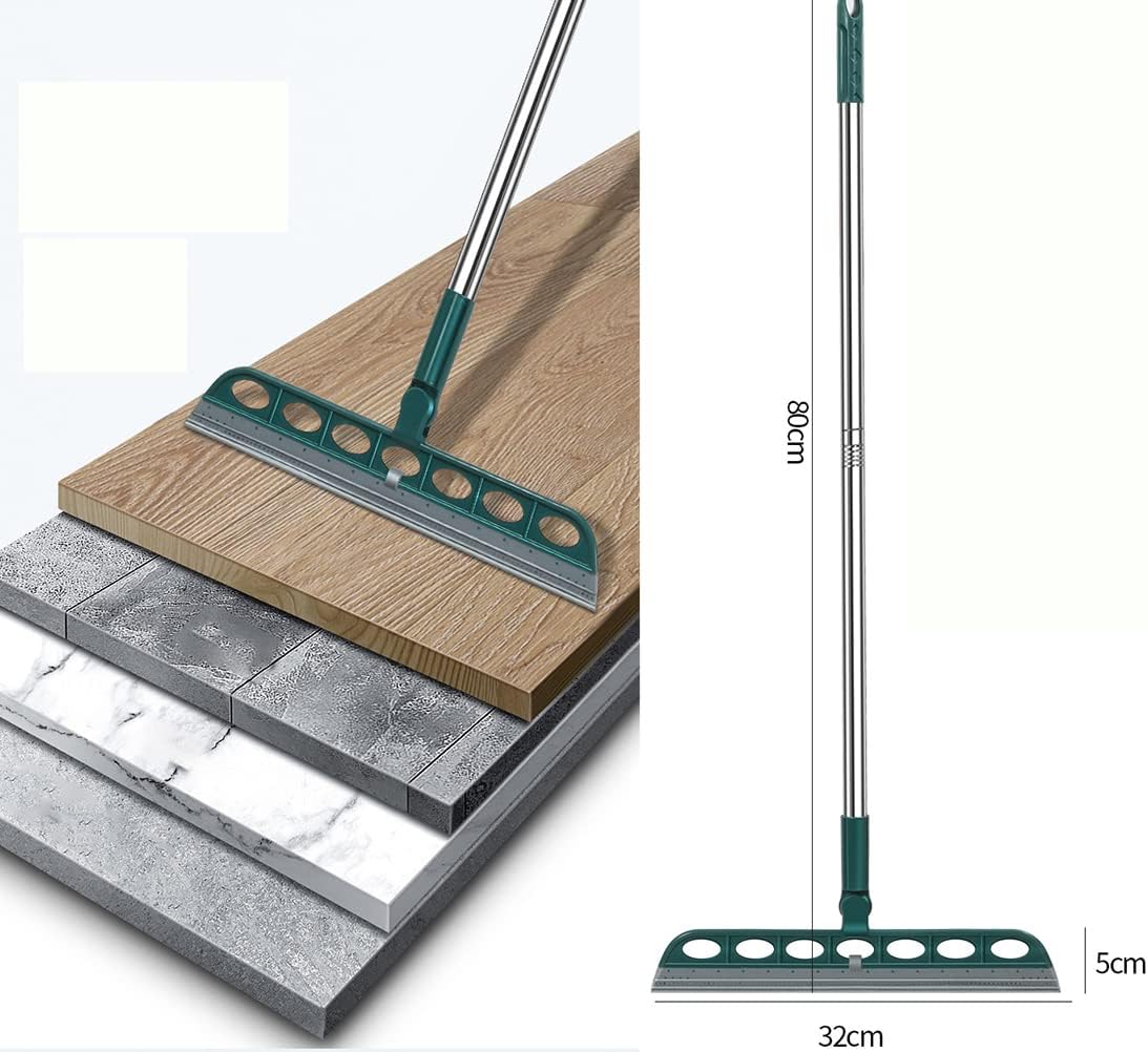 Magic Broom Sweeping Brush Multifunction Magic Broom Sweeper, Squeeze Silicone Broom Sweeping, Detachable Floor Squeegee Glass Wiper for Bathroom Window Bathroom Kitchen Tile Cleaning (Dark Green)