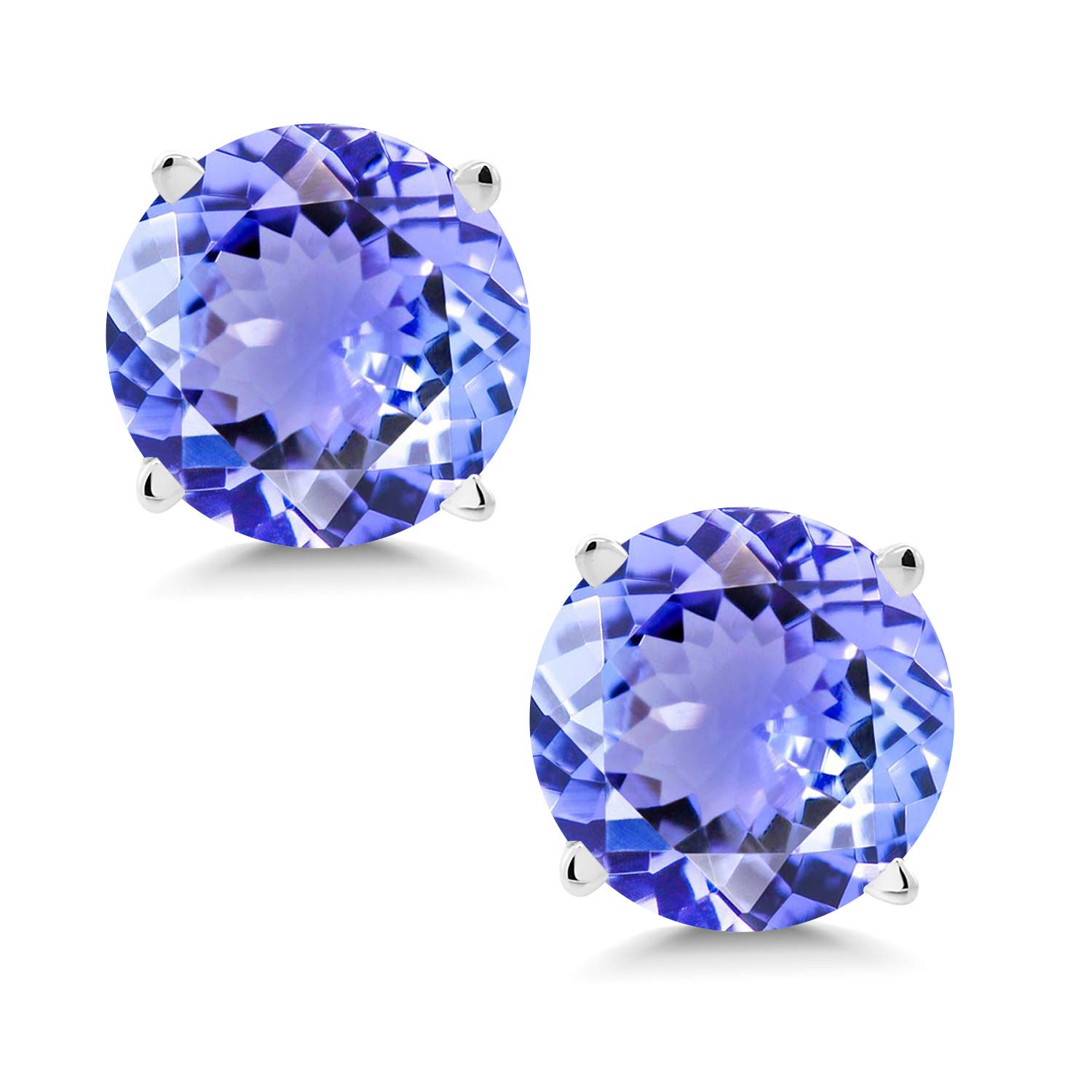 Gem Stone King 14K White Gold Natural Genuine Blue Tanzanite Stud Earrings For Women (1.80 Cttw, Gemstone Birthstone, Round 6MM)