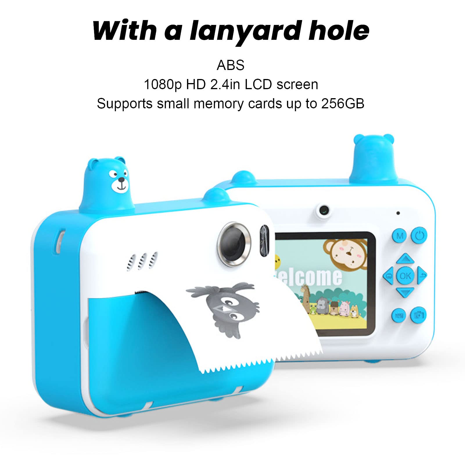 GLOGLOW Camera, HD 1080P Dual Lens 1000mAh Battery 2.4 Inch LCD Screen Kids Print Camera for Travel (Sky Blue)