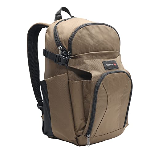 WOLVERINE 33L Cargo Pro Backpack with Expandable Helmet Stash, Laptop Compartment, 7 Pockets & Moisture Wicking Straps, Chestnut, One Size