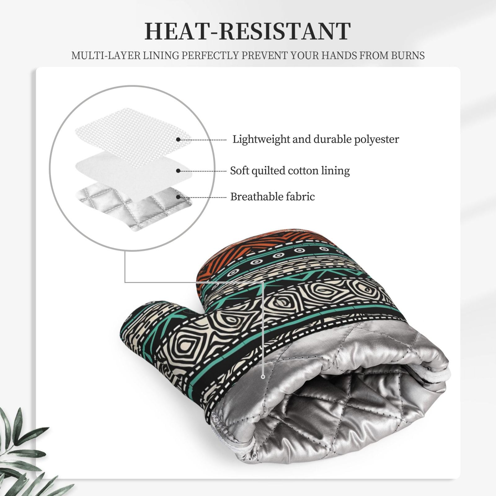 Ethnic Turtle Striped Printed Oven Mitts Heat Resistant Oven Gloves Non-Slip Silicone Kitchen Gloves for Cooking Baking BBQ Gloves 1 Pair
