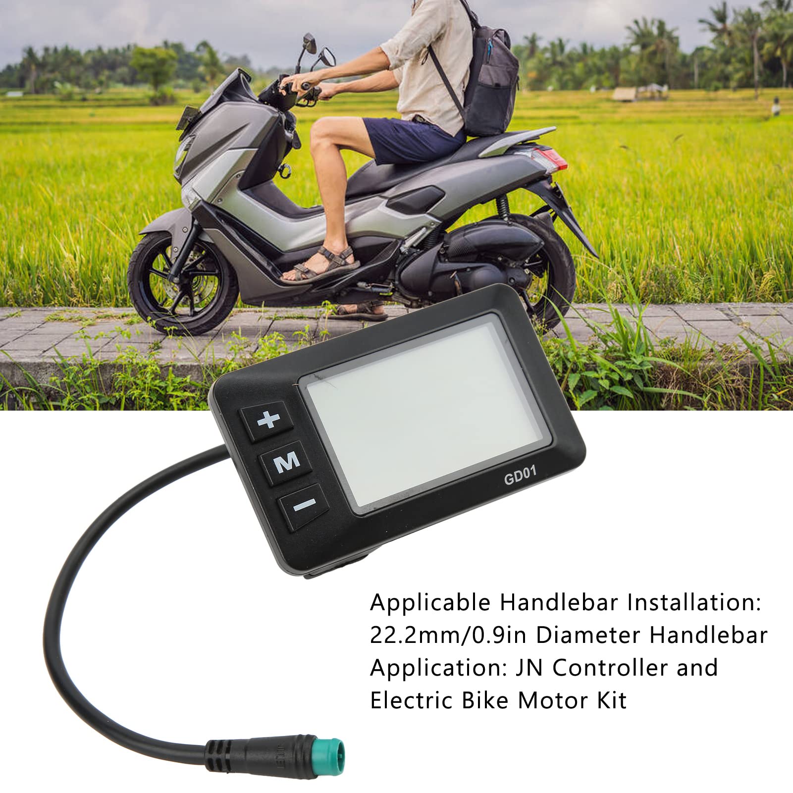 Focket Electric Bike Motor Controller, 36V 48V 5 Pin LCD GD01 Display Waterproof Interface Electric Accessories, 0.9in Diameter Handlebar, for JN Controller Electric Bike Motor