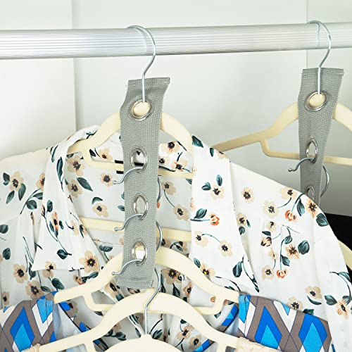 KLEVERISE 12 PCS Space Saving Closet Hanger Connector Extender Organizers - Odorless Wonder Space Saver Hanger Extension Connections - Clothes Hanger Magic Cascading Band Gray