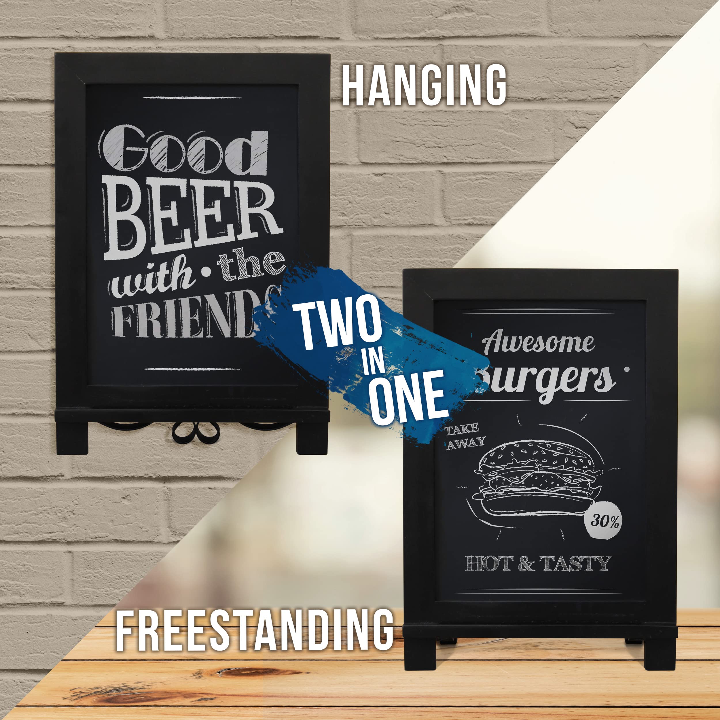 HBCY Creations Black Wooden Tabletop Chalkboard with Legs/Vintage Wedding Table Sign/Small Kitchen Countertop Memo Board/Antique Wooden Frame (9.5โ x 14โ Inches) (4 - Black)