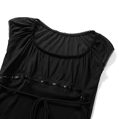 Women Fairy Grunge Y2k Shirts Square Neck Lace Patchwork Tops Vintage Goth Aesthetic Clothing Black S