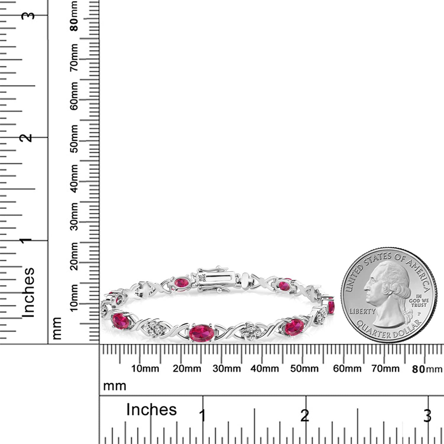 Gem Stone King 925 Sterling Silver Red Created Ruby Tennis Bracelet For Women (4.00 Cttw, Gemstone July Birthstone, Oval 6X4MM, 7 Inch)