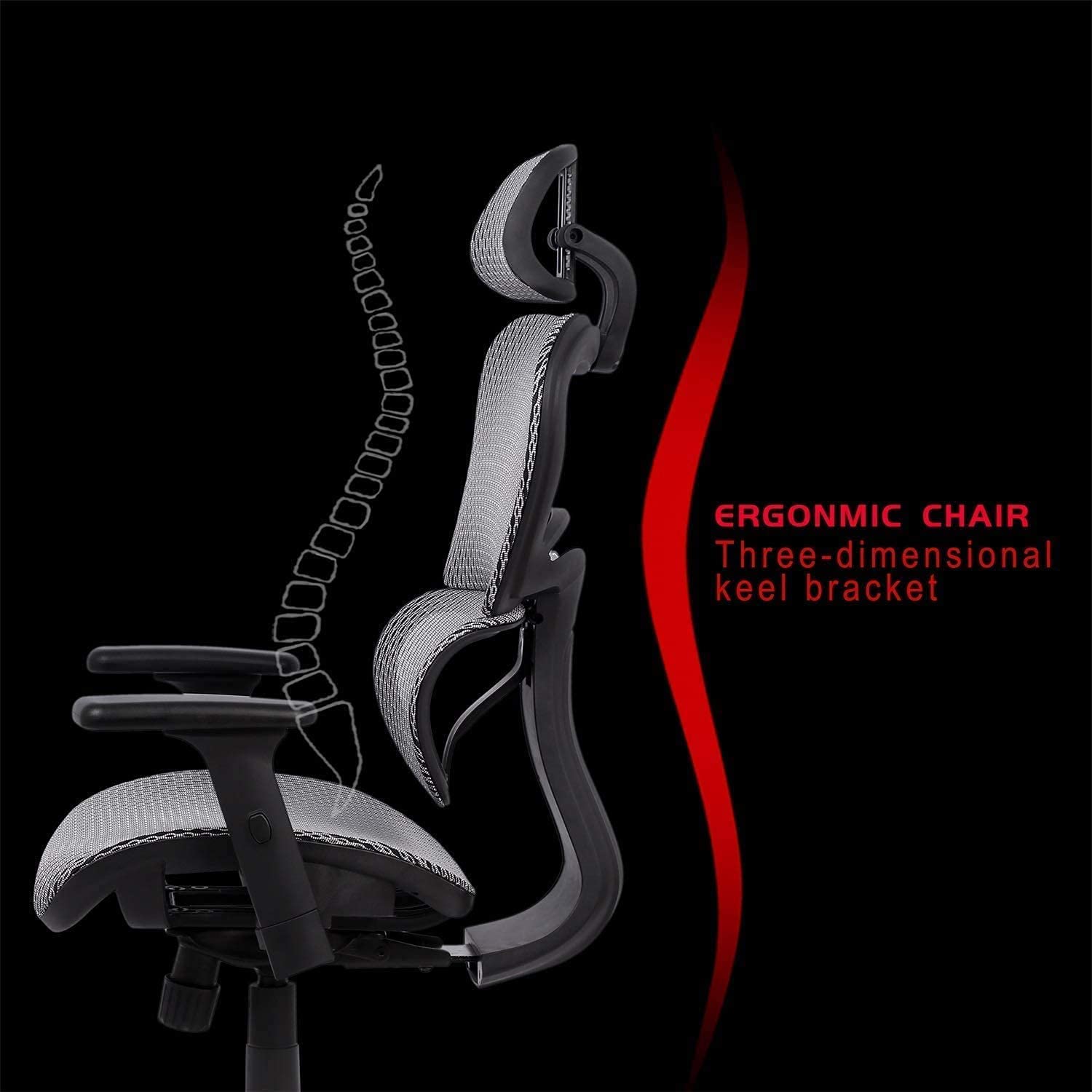 Ergonomic Office Chair High Back Adjustable Height Rolling Swivel Computer Task Chair Reclining Breathable High-Density Mesh Desk Chair with Flip-Up Armrest Rotate Headrest Back Support,Black(300lbs)