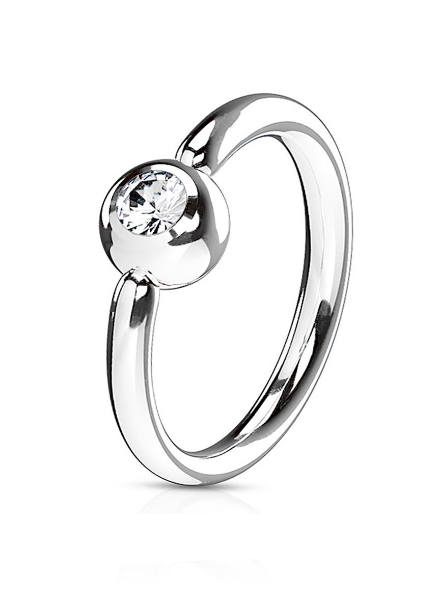Forbidden Body Jewelry 18g 6mm Surgical Steel Easy-Use One Side Fixed Gemmed Ball Nose & Cartilage Hoop