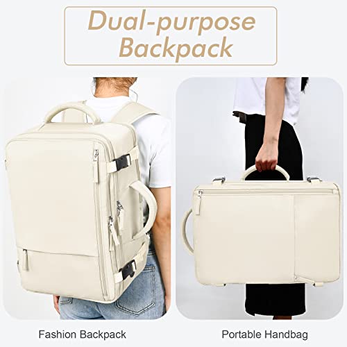 Rinlist Travel Backpack (2 Pieces Pink+Beige), Carry-on Backpack Flight-Approved for Men Women