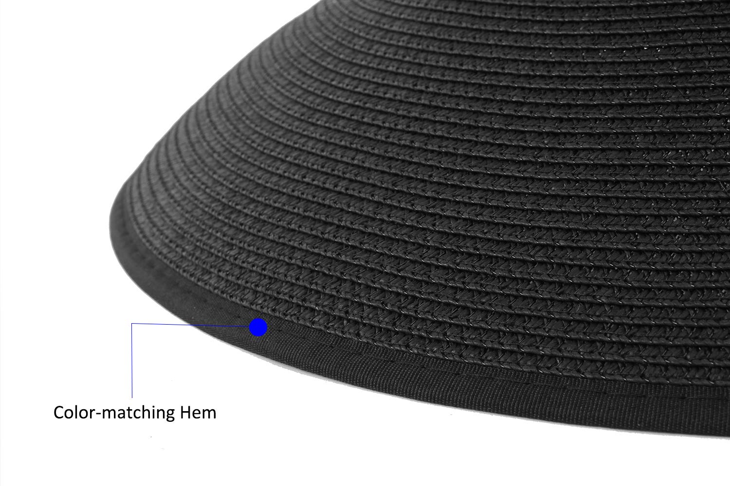 Women Sun Visors Foldable Straw Hats Summer Beach Packable Hat Floppy Wide Brim Cap Big Heads Sombrero (Black)