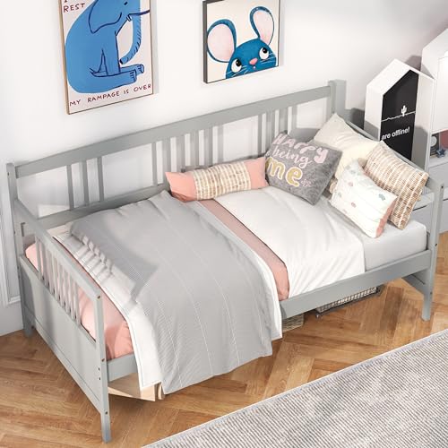 KOMFOTT Wood Daybed Frame Twin Size, Sofa Day Bed Frame with Wooden Slats Support, No Box Spring Needed, Twin Daybed Frame for Bedroom Living Guest Room (Mattress Not Included)